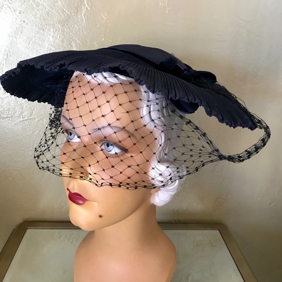 Accessories | Fabulous 195s Navy Fabric And Velvet Cart Wheel Hat With ...